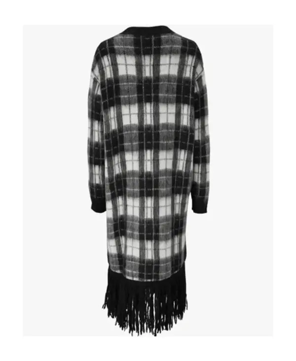 Red Valentino Plaid Fringe Cardigan
