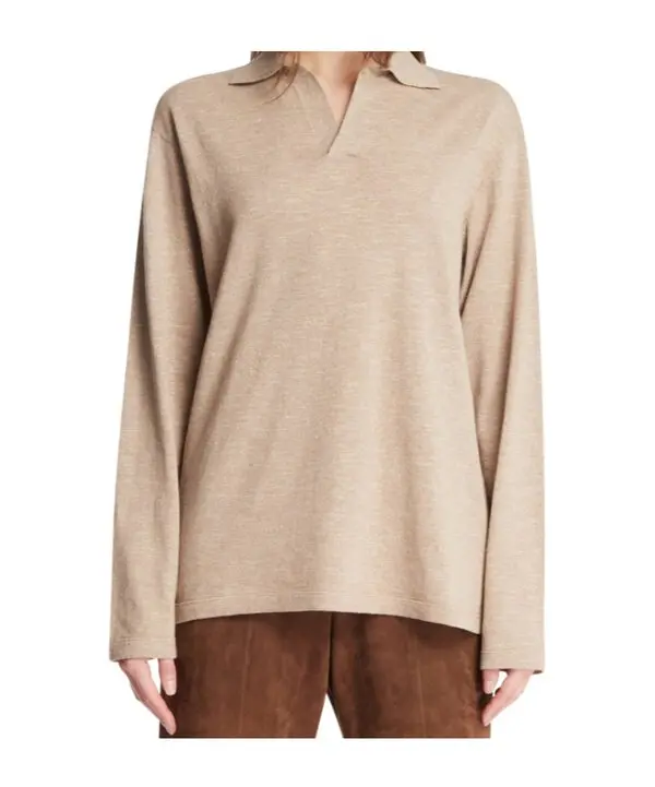 THE ROW Niosa Top Long Sleeve Polo Shirt - Nude