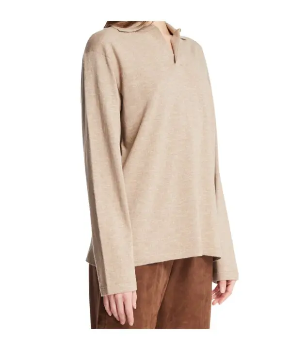 THE ROW Niosa Top Long Sleeve Polo Shirt - Nude