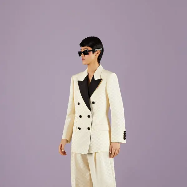 Gucci Double-breasted Gg Cotton Satin Blazer