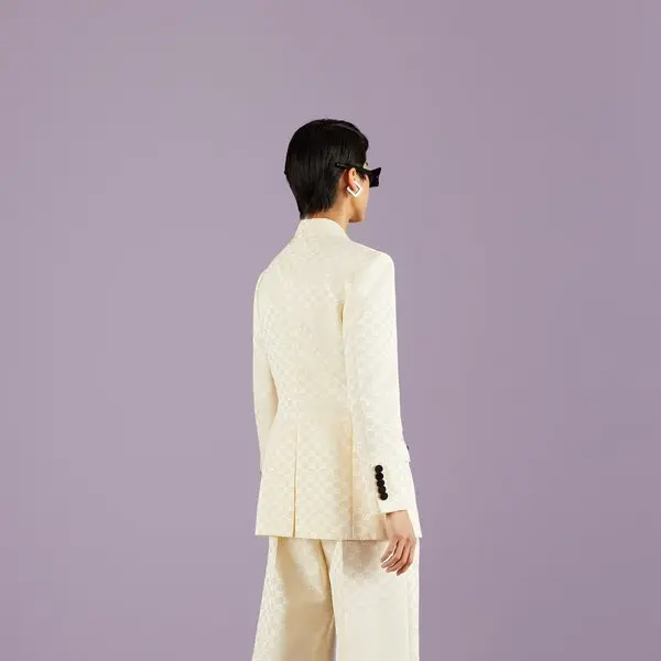 Gucci Double-breasted Gg Cotton Satin Blazer