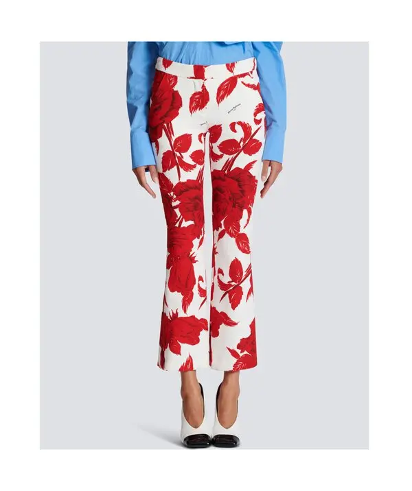 Balmain Roses Print Crepe Trousers
