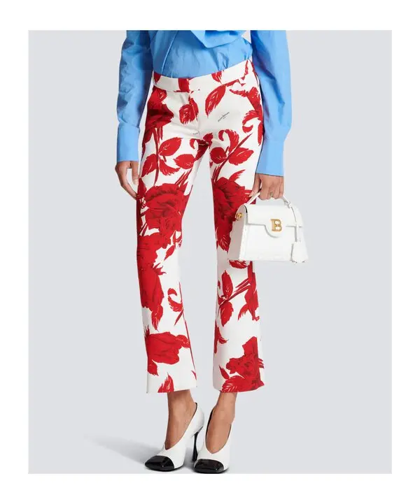 Balmain Roses Print Crepe Trousers