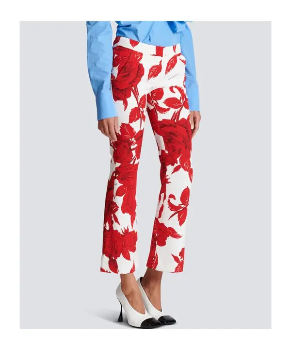 Balmain Roses Print Crepe Trousers