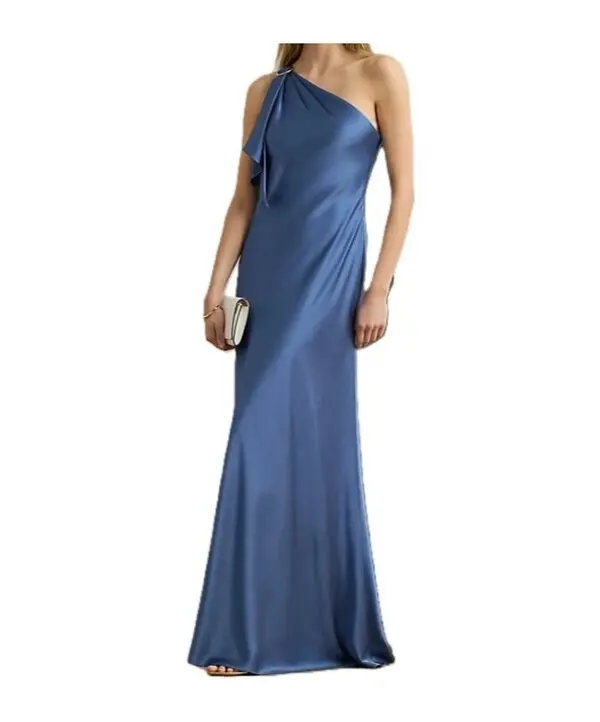 Ralph Lauren One-shoulder Gown With Ruffled Shoulder Detail