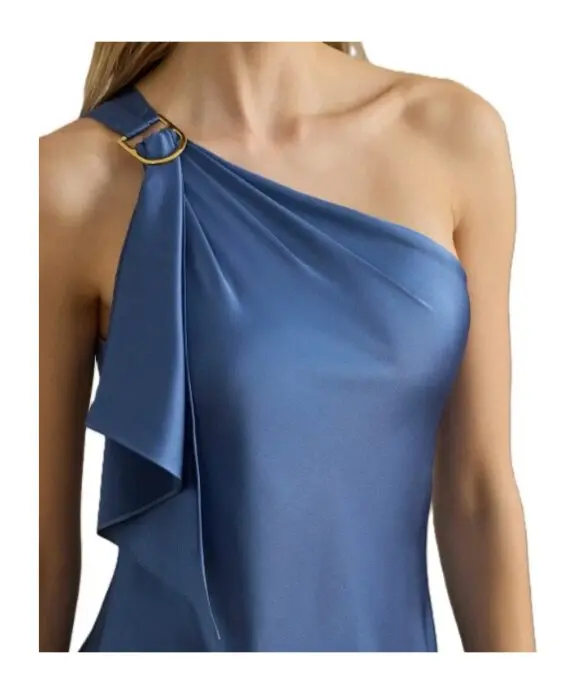 Ralph Lauren One-shoulder Gown With Ruffled Shoulder Detail