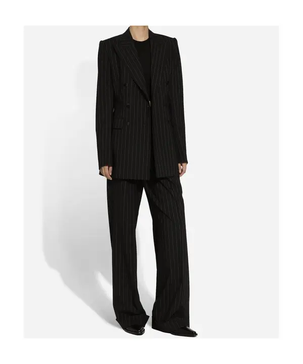 Dolce & Gabbana Horn Pinstripe Wool Tailored Trousers - Black