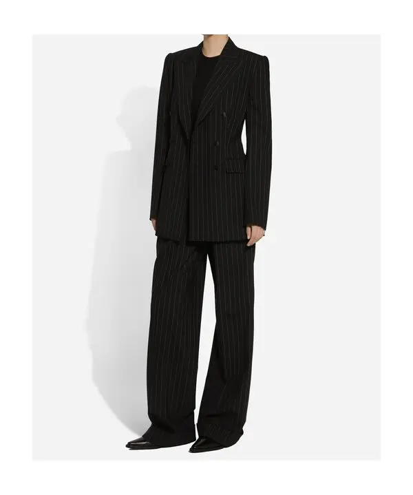 Dolce & Gabbana Horn Pinstripe Wool Tailored Trousers - Black