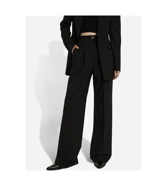 Dolce & Gabbana Horn Pinstripe Wool Tailored Trousers - Black