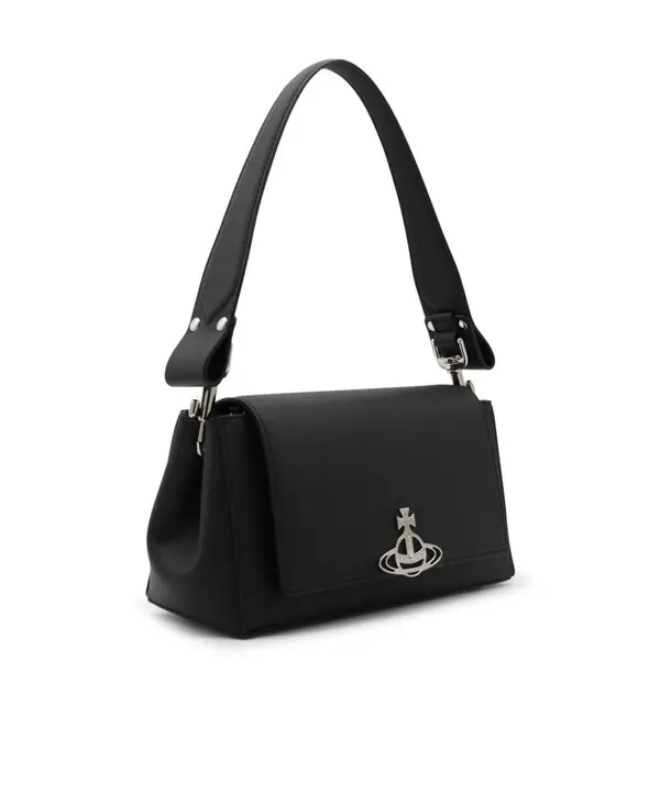 VIVIENNE WESTWOOD Logo Plaque Foldover Shoulder Bag - Black