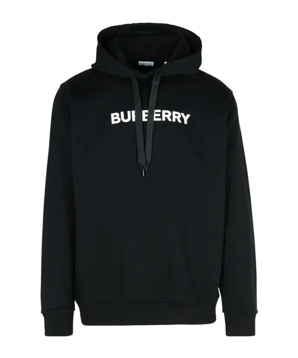 Burberry Logo Printed Drawstring Hoodie - Black