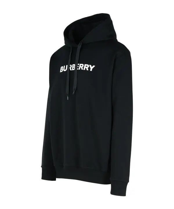 Burberry Logo Printed Drawstring Hoodie - Black