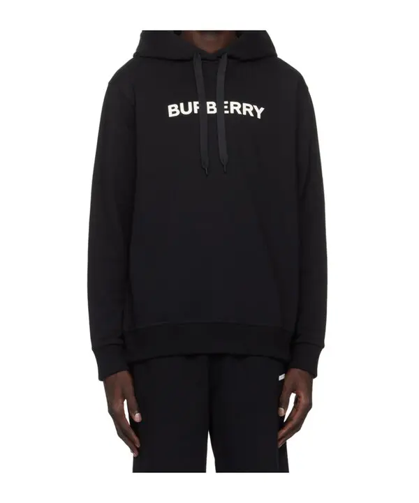Burberry Logo Printed Drawstring Hoodie - Black
