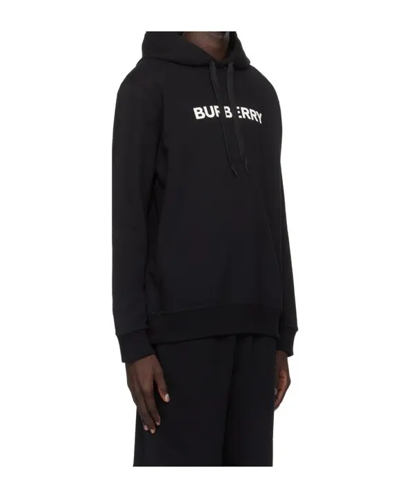 Burberry Logo Printed Drawstring Hoodie - Black