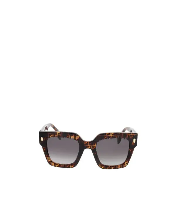 Fendi Square Frame Sunglasses With Monogrammed Temples - Gray