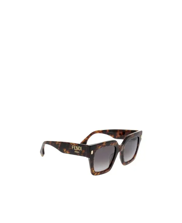 Fendi Square Frame Sunglasses With Monogrammed Temples - Gray