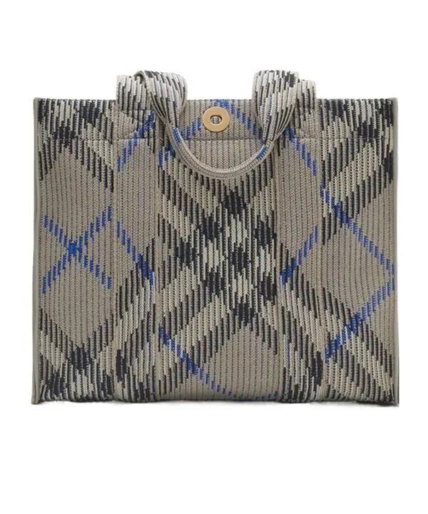 Burberry Small Check Knitted Tote Bag - Lichen