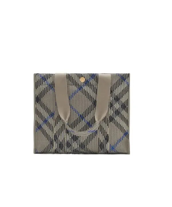Burberry Small Check Knitted Tote Bag - Lichen