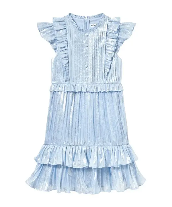 SELF-PORTRAIT Pleated Midi Dress With Ruffled Hem