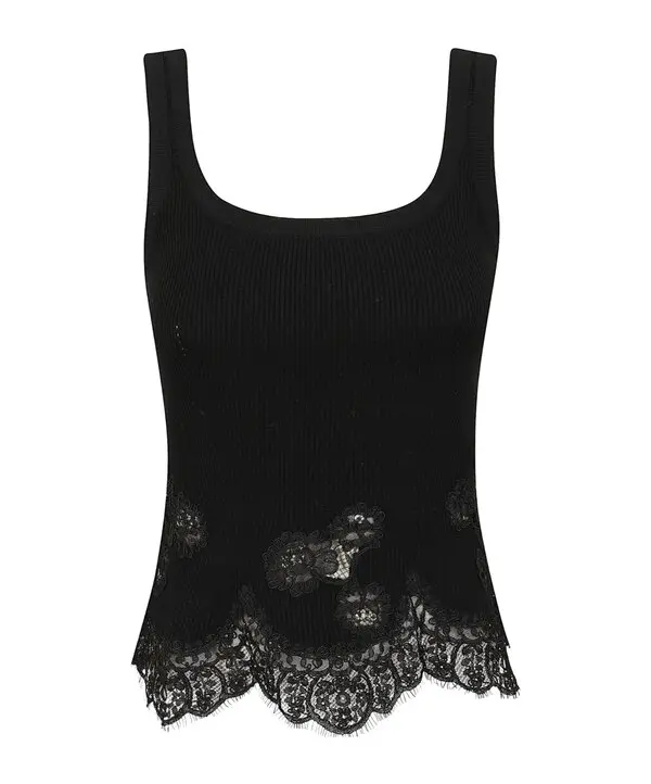 Ermanno Scervino Lace-trimmed Knitted Top - Black