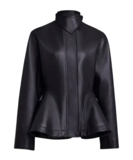 Alaïa Peplum Leather Jacket - Black