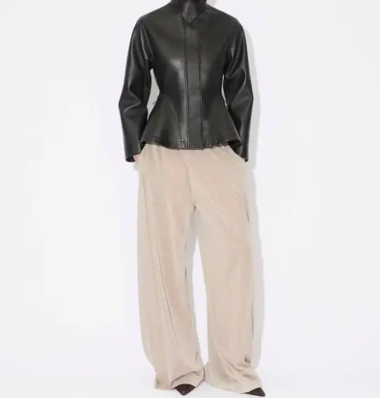 Alaïa Peplum Leather Jacket - Black
