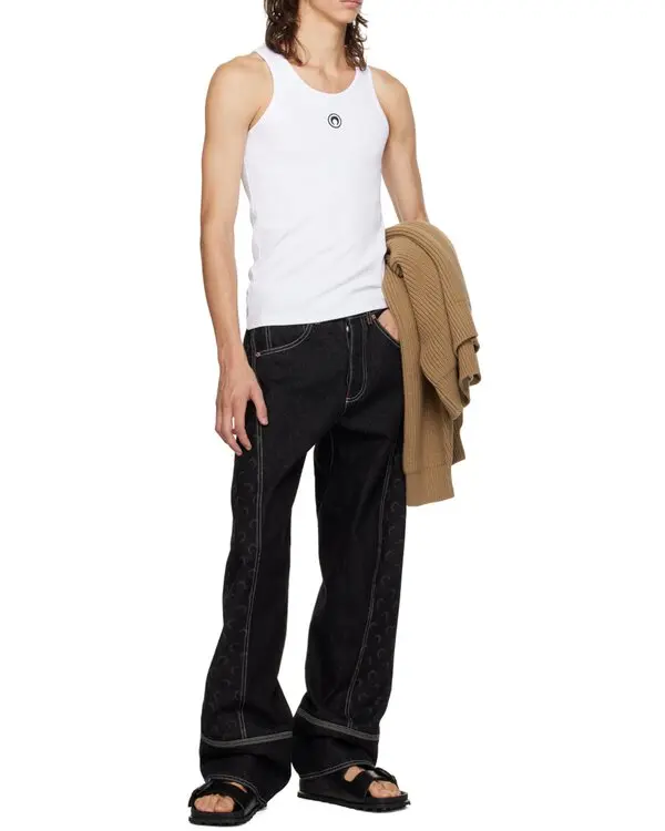 MARINE SERRE Moon Logo Embroidered Ribbed Tank Top