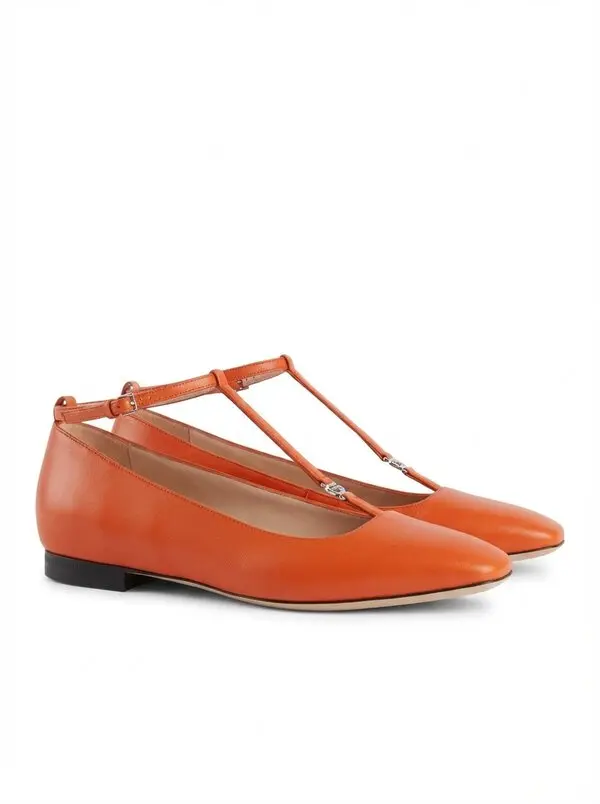Gucci Gg Marmont T-bar Ballerina Flats - Orange