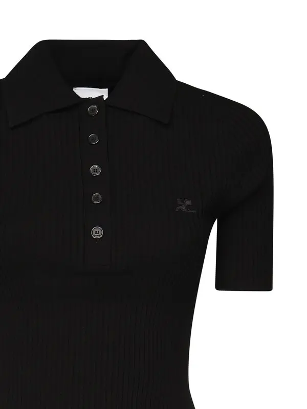 COURREGES Courrèges Short-sleeve Ribbed Knit Polo Shirt With Logo Detail