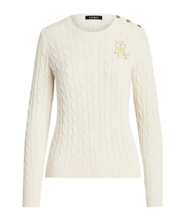 Ralph Lauren Cable Knit Long Sleeve Pullover With Logo