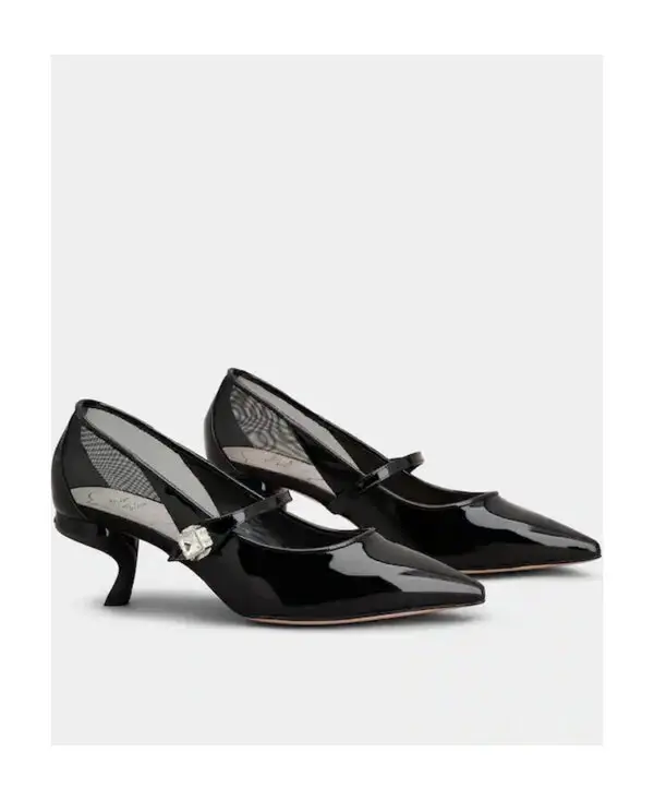 ROGER VIVIER Virgule Babies Patent Leather Pumps - Black