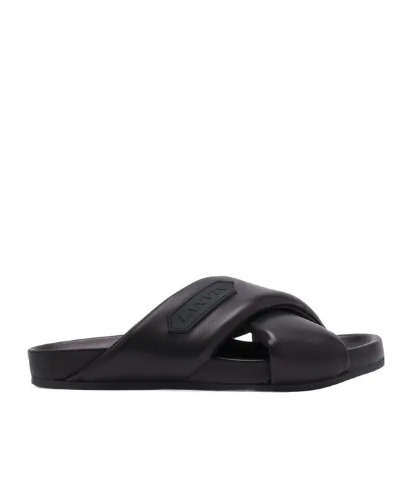 LANVIN Crossover Leather Slides With Padded Upper - Black