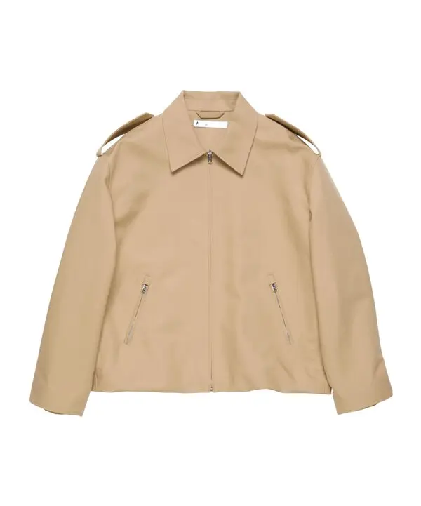 Acne Studios Zip-up Satin Jacket With Leather Logo Detail - Beige