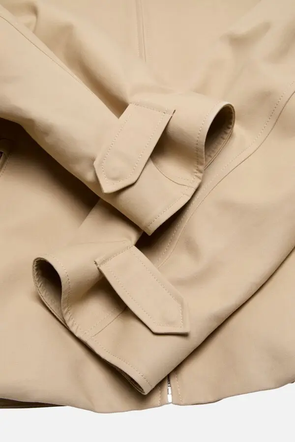 Acne Studios Zip-up Satin Jacket With Leather Logo Detail - Beige