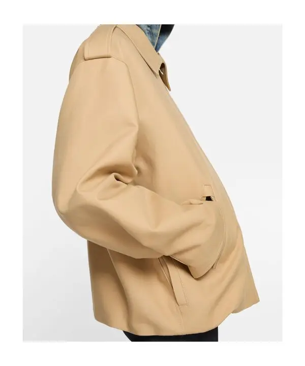 Acne Studios Zip-up Satin Jacket With Leather Logo Detail - Beige