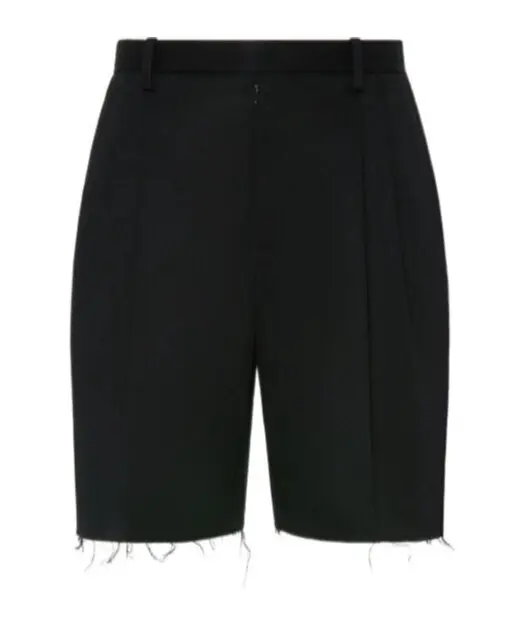 MAISON MARGIELA Pleated Tailored Shorts With Raw Hem - Black
