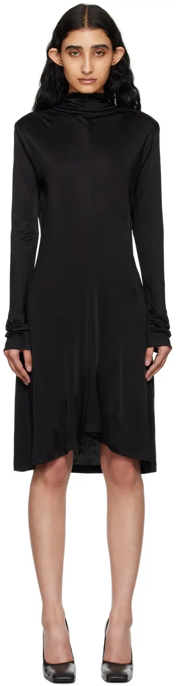 Helmut Lang Cowl Neck Long Sleeve Asymmetrical Hem Dress