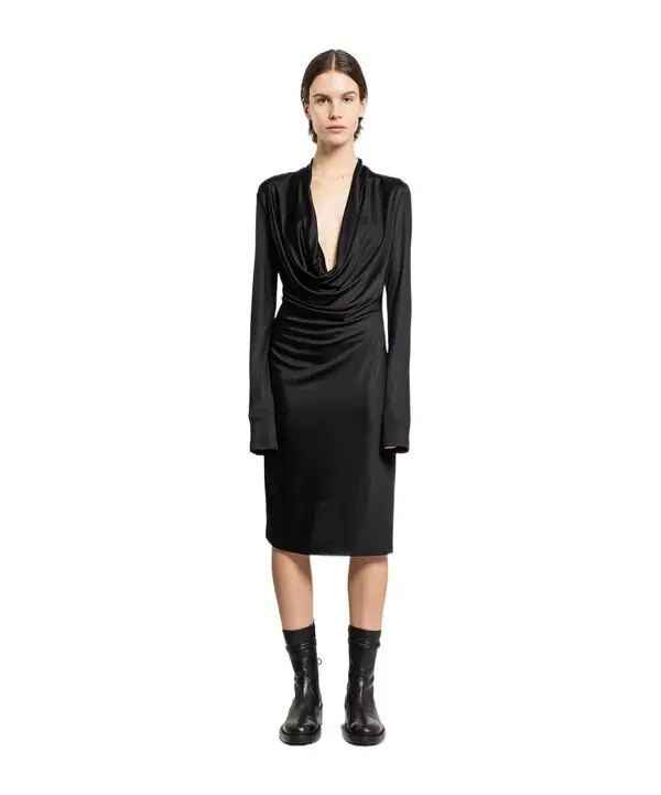 Helmut Lang Cowl Neck Long Sleeve Asymmetrical Hem Dress