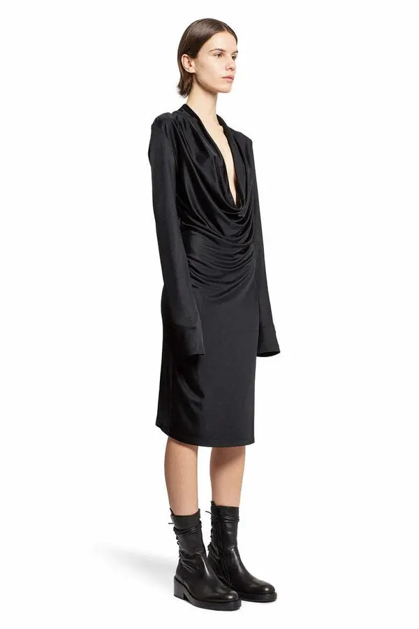 Helmut Lang Cowl Neck Long Sleeve Asymmetrical Hem Dress
