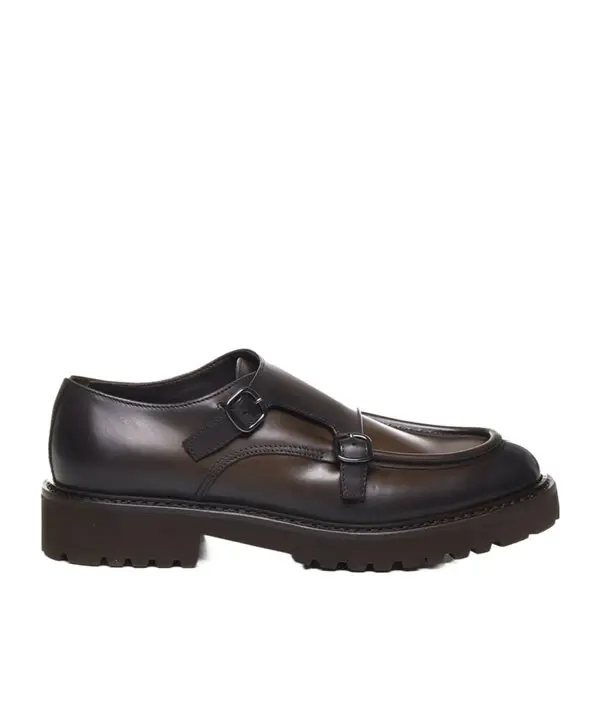 DOUCAL'S Double Buckle Almond Toe Casual Shoes - Black