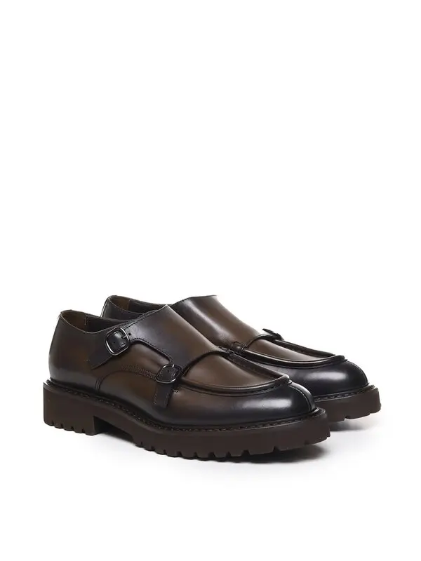 DOUCAL'S Double Buckle Almond Toe Casual Shoes - Black