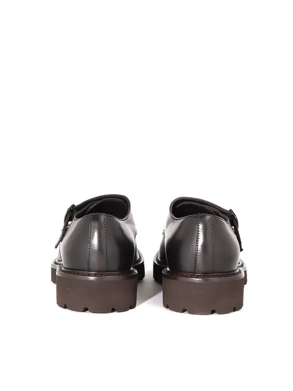 DOUCAL'S Double Buckle Almond Toe Casual Shoes - Black
