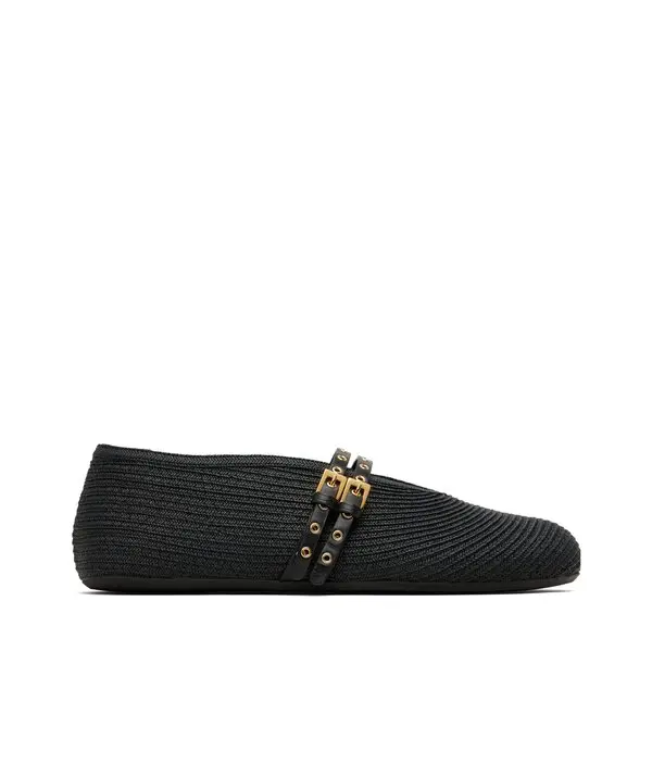 Alaïa Studded Strap Knit Flat Shoes - Black