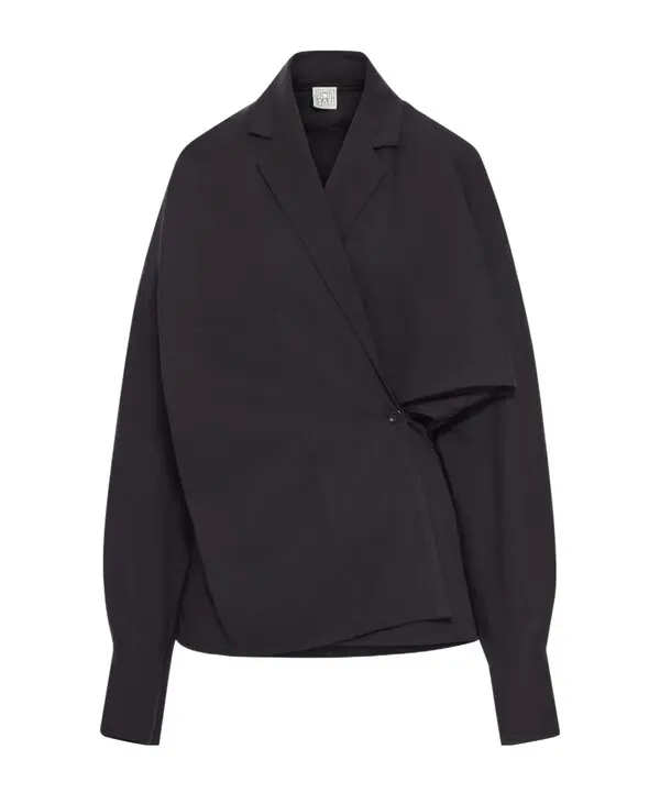 TOTEME Asymmetrical Wrap Blouse With Batwing Sleeves - Black