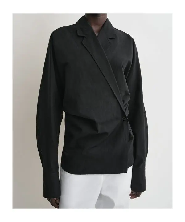 TOTEME Asymmetrical Wrap Blouse With Batwing Sleeves - Black