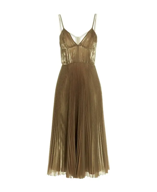Prada Spaghetti Strap Pleated Midi Dress - Green