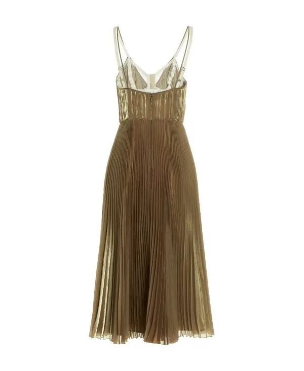 Prada Spaghetti Strap Pleated Midi Dress - Green