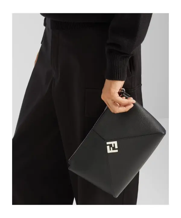 Fendi Lui Logo Plaque Zipped Clutch Bag