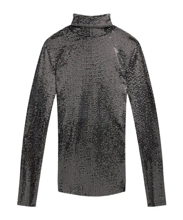 Isabel Marant Étoile Joyela Sequin Embellished High Neck Long Sleeve Top - Black/silver