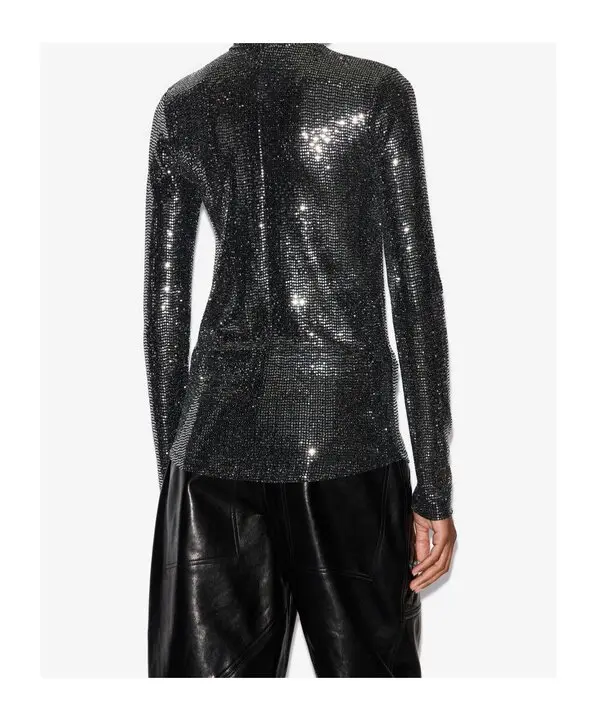 Isabel Marant Étoile Joyela Sequin Embellished High Neck Long Sleeve Top - Black/silver